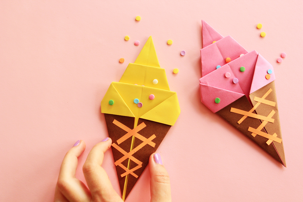 DIY Origami Paper Ice Cream Craft with No Cut Only Fold Technique ...