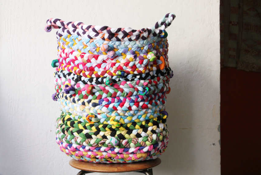 DIY Fabric Scrap Braided Basket With Multicolor Accent Truly Hand Picked